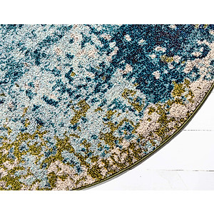 Unique Loom Estrella Collection Abstract, Modern, Light Colors, Distressed Area Rug, 6' 1" x 6' 1", Blue/Beige