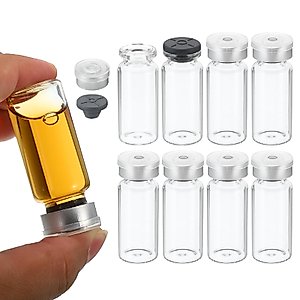 PATIKIL 10ml Sample Vials, 20 Pack Lab Empty Vials with Butyl Rubber Stopper and Crimp Top Caps Borosilicate Glass Vial, Transparent
