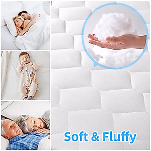 WINGLAM-Quilted Fitted Mattress Pad (Waterproof)-Elastic Fitted Mattress Protector(White)-Bed Cover Stretches up to 18 Inches with Deep Pocket(Queen)-Machine Washable Mattress Cover-Fluffy & Soft