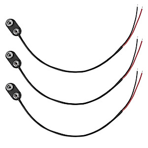 9V Battery Snap On Hard-Shell Clip Connector with Insulated Wires - 3 Pieces
