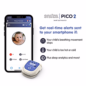 PICO 2 by SNUZA - Breathing & Sleep Baby Monitor. Smart Phone App or as Stand Alone Unit. Track Abdominal Motion, Body Position and Skin Temperature. Alarm and Wake-Up Vibration for Safer Sleeping.