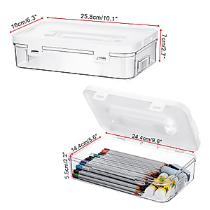 BTSKY 2 Pack Clear Plastic Storage Box with Handle & Flap Lid, Portable Craft Organizers and Storage Box Art Supply Storage Organizer Multipurpose Plastic Sewing Box for Beads Pencils Sticky Notes