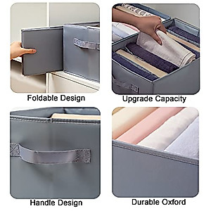 Wardrobe Closet Organizer Jeans Storage - 2pcs Large 7 Grids Foldable Clothes Drawer Organizition Washable Durable Oxford Fabric Divider with Handle for Leggings Sweaters Laundry Cabinet Bedroom Grey