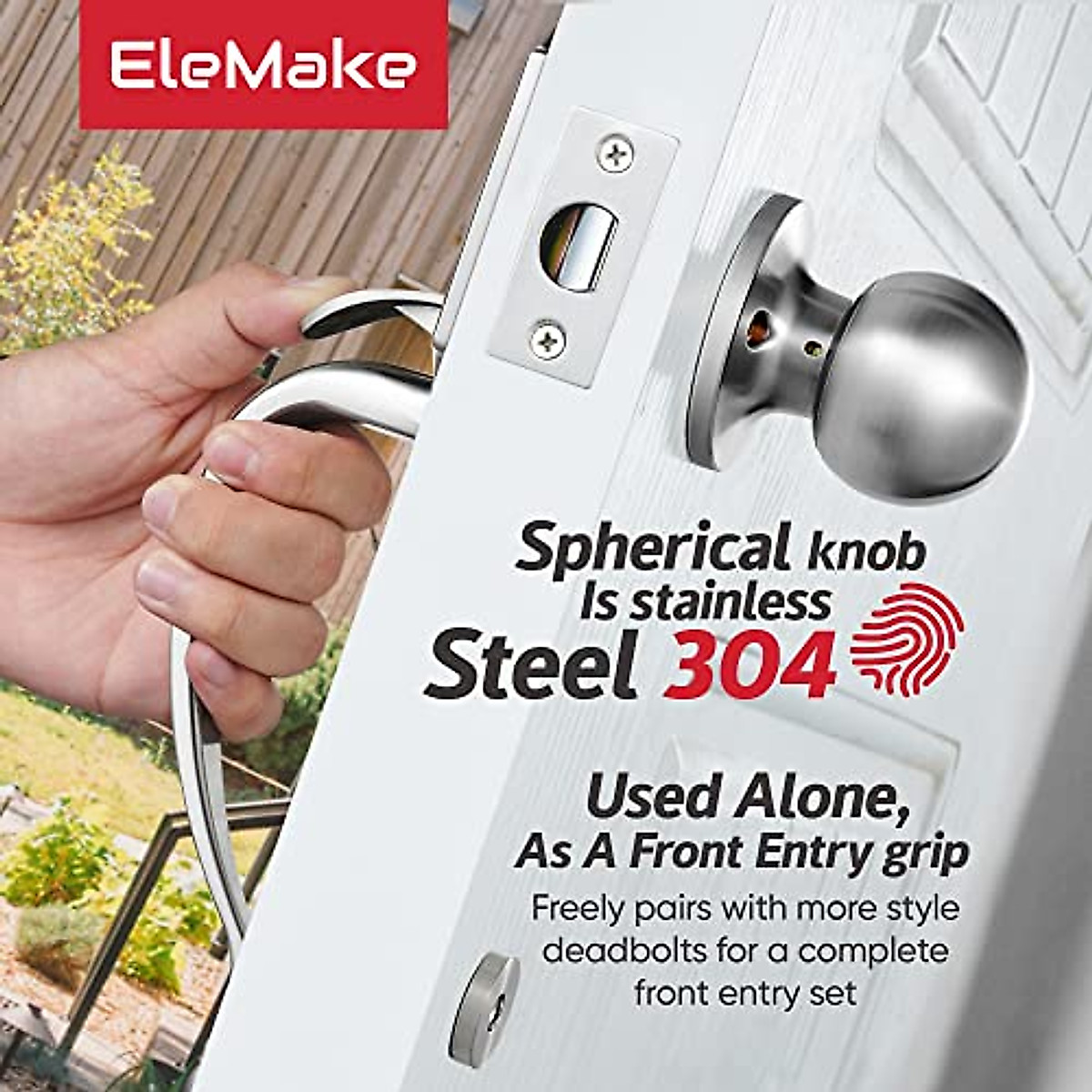 Lower Half Front Entry Handleset with Knob - Front Door Handle 304 Stainless Steel Silver Exterior Door Handle Lock Set