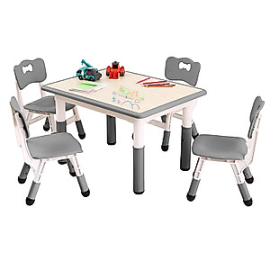 GAOMON Kids Table and 4 Chair Set,Height Adjustable Toddler Arts & Crafts Table and Chair Set for Ages 2-10,Max 300lbs Kids Activity Art Table for Classroom Daycares,Home