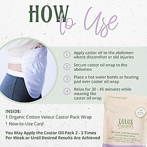 Lulus Naturals - Plush Cotton Castor Oil Pack Wrap, Reusable Castor Oil Pads for Stomach, Kidneys & More, Wrap for Castor Oil Packs for Liver Detox (Castor Oil Not Included), 9 x 19 inches