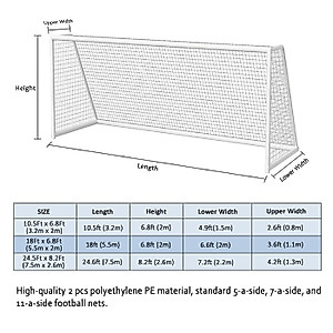 EMEKIAN 2 Pcs Soccer Replacement Goal Nets, 11 v 11 Polyethylene Football Net, Full Size Soccer High Impact Net Set for Match Training, 24.5 Ft x 8.2 Ft, NOT Include Posts