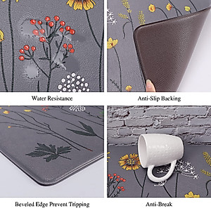 Rempry Kitchen Rugs and Mats Set of 2, Colorful Flowers , Non Slip Cushioned Anti-Fatigue Floor Mats for Kitchen Sink Office, 17"x47"+17"x29"