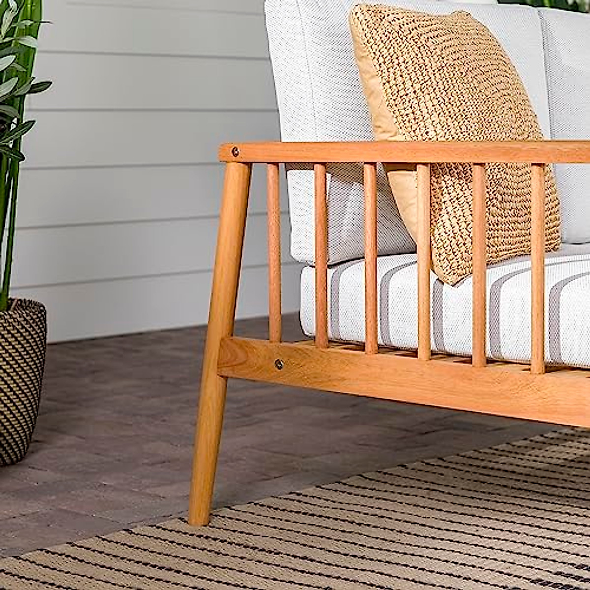 Walker Edison Dekian Modern Outdoor Spindle Style Triple Lounge, 75 Inch, Natural