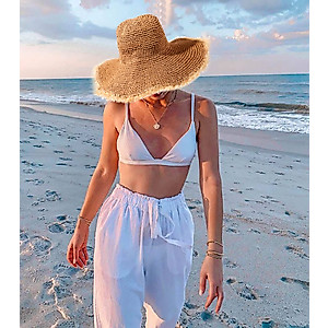 XOCARTIGE Sun Hats Women Straw Hats Wide Brim Summer Beach Hats Foldable Fringed Floppy Fedora Hats Summer Vacation Accessory (Brown)