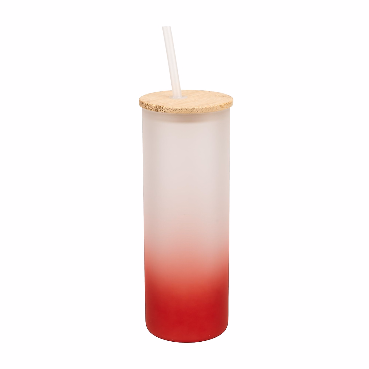 Elanze Designs 25 oz Blank Gradient Frosted Glass Travel Tumbler With Straw & Bamboo Lid For Iced or Hot Beverage, Crimson Red Ombre