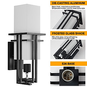 Yoenecea Outdoor Lighting Fixtures Wall Mount, Outdoor Wall Lights Modern with Frosted Glass, Aluminum Exterior Light for House Outdoor Wall Lantern for Garage Porch Carriage Patio (12.2''H, 1 pc)