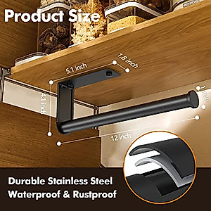 Paper Towel Holder Under Cabinet, MERRYBOX Durable Self Adhesive and Drilling Paper Towel Holder Wall Mount, Stainless Steel Under Cabinet Paper Towel Holder for Kitchen, Bathroom - Black