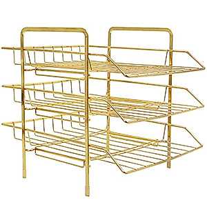LUCYCAZ Letter Tray Desk Organizers - File Organizer for Desk, 3 Tier Gold Paper Organizer for Desk Letter Tray Organizer for Home Office and School