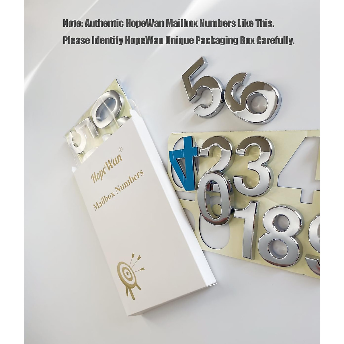 HopeWan Mailbox Numbers 2 Inch, Self-Stick Door Address Number Stickers for Office Apartment Room, Chrome Plated.