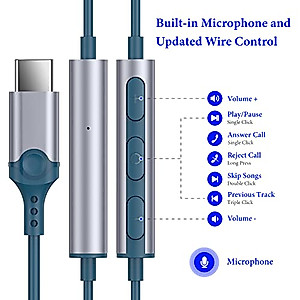 USB C Headphones for iPad 2022,USB Type C Earphones HiFi Stereo USB C Wired Earbuds with Mic Volume Control for Samsung S23+ Ultra S22 S21 S20 A53 A54 Z Flip5/4 Fold5/4,Pixel 7 6 6a 5 4,OnePlus 11