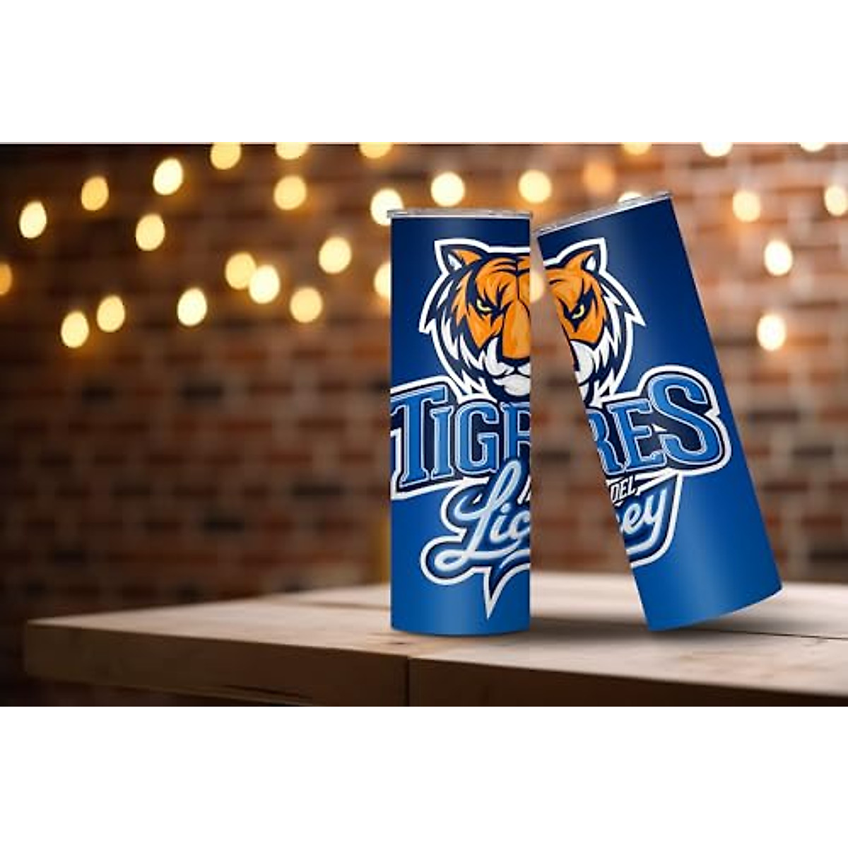 Licey Dominican Team Tumbler, 20 oz Stainless Steel Baseball Themed Tumbler, Double Wall for Hot and Cold Drinks, Cute Design with Lid, Brush and Straw, Non-Slip Base, Travel Mug. (Blue)