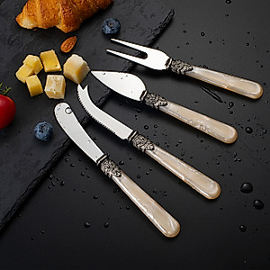 CATHYLIN 4-Pierce Cheese Knife Set For Charcuterie Board,Stainless Steel Cheese Knife Set With Acrylic Handle (Champagne,Gift Ready)