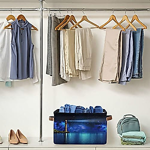 Kigai Collapsible Storage Basket with Handles, Lighthouse Canvas Fabric Storage Bins Toys Clothes Organizer for Bedroom, Nursery, Shelves, Closets (2PACK)