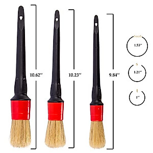 bzczh Detailing Brush Set, Natural Boars Hair Car Detailing Brush Set - 3 Pack, Clean Interior or Exterior, Wheels, Tires, Engine Bay, Leather Seats, Car Detailing Kit, Detailing Brush