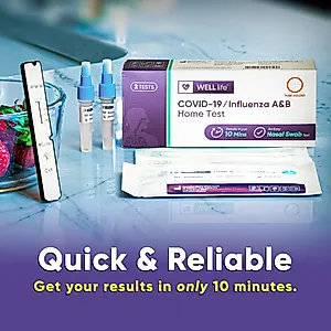 WELLlife COVID-19 & Flu A/B Home Test Kit, Easy-to-Use OTC Covid & Flu Test, Fast 10-Min Results with Non-Invasive Nasal Swab, 2 Tests, FDA EUA Authorized for Fast, Accurate Home Use