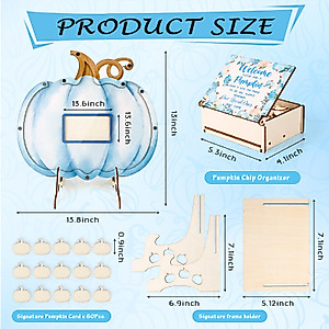 YLOLUL Blue Pumpkin Baby Shower Guest Book Alternatives Set with 62 Pcs Fall Baby Shower Guestbook with Photo Frame Rustic Guest Book Alternative for Baby Boy Birthday Party(Blue)