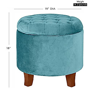 Homepop Home Decor | Upholstered Round Velvet Tufted Foot Rest Ottoman | Ottoman with Storage for Living Room & Bedroom | Decorative Home Furniture, Teal