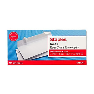Staples 394053 Easyclose #10 Envelopes 100/Box