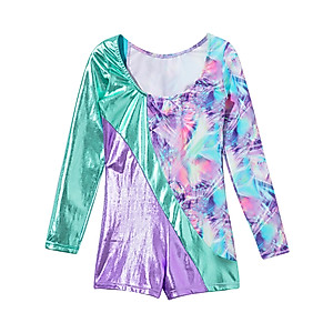 YONGHS Kids Girls Ballet Dance Leotards for Gymnastics Long Sleeve Sports Biketard Shorty Unitard Lavender 6 Years