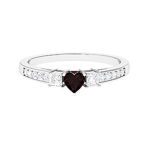Rosec Jewels 0.75 Cttw Heart Garnet Anniversary Ring with Diamond for Women (AAA Quality), 14K White Gold, Size:US 9.00