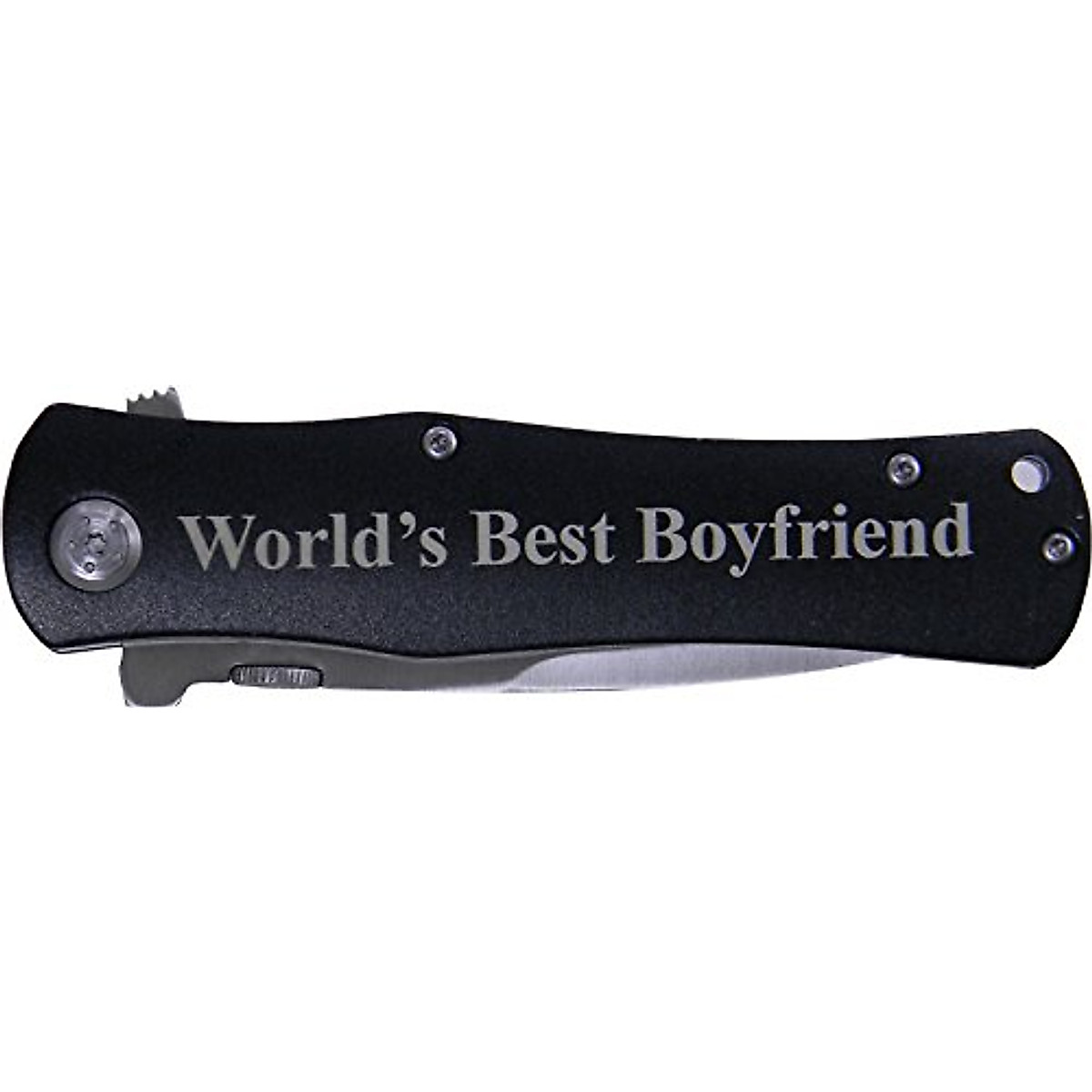 World's Best Boyfriend Folding Stainless Steel Pocket Knife, (Black Handle