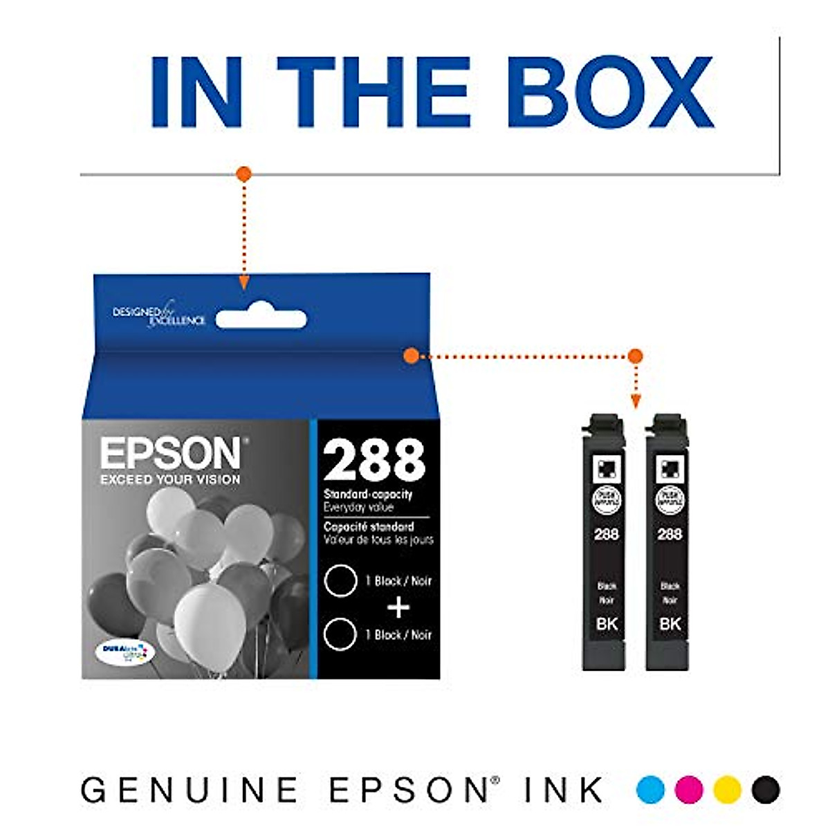 EPSON T288 DURABrite Ultra -Ink Standard Capacity Black Dual -Cartridge Pack (T288120-D2) for select Epson Expression Printers