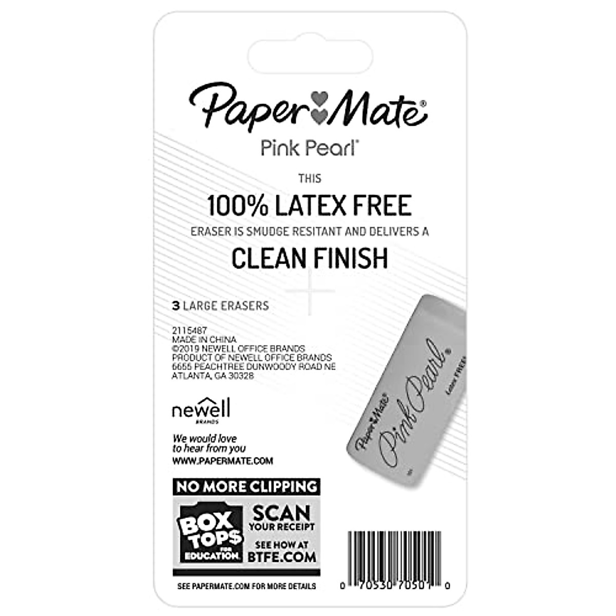 Paper Mate Pink Pearl Erasers, Large, 3 Count