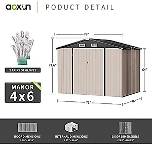 Aoxun Outdoor Storage Shed Waterproof, 4X 6FT and Garden Shed for Bike, Garbage Can, Tool, Lawnmower, Outdoor Metal Shed for Backyard, Patio, Brown