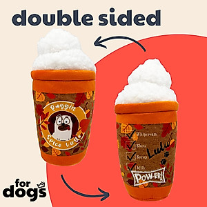 Huxley & Kent for Dogs | Puggin Spice Latte (Small) | Fall Funny Dog Toy | Power Plush Dog Toy with Squeaker | Dog Gift | Fun, Durable, and Safe | H&K Squeaky Dog Toy