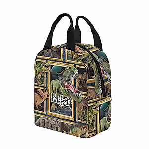 InterestPrint Personalized Dino Lunch Box Bag Custom 3D Print Dinosaur Lunch Tote Bags with Name Customized Lunchbox Bag for Men Women