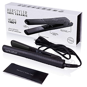 Herstyler Forever Straightening Flat Iron | Travel Friendly Dual Voltage 1.25 inch | Ceramic Hair Straightener For Silken Hair | Negative Ion Technology To Fight Frizz | Beautiful In Black