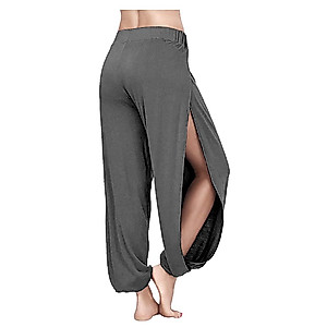 ARJOSA Women's Side Slit Harem Yoga Pants Split Wide Leg Lounge Beach Pants Pajama Bottoms (XX-Large, Ash Grey)