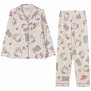 Cute Fashion Long Sleeve Cardigan Pajamas Set Kawaii Leisure Loose Two-Piece Sleepwear Set For Women Girls-M