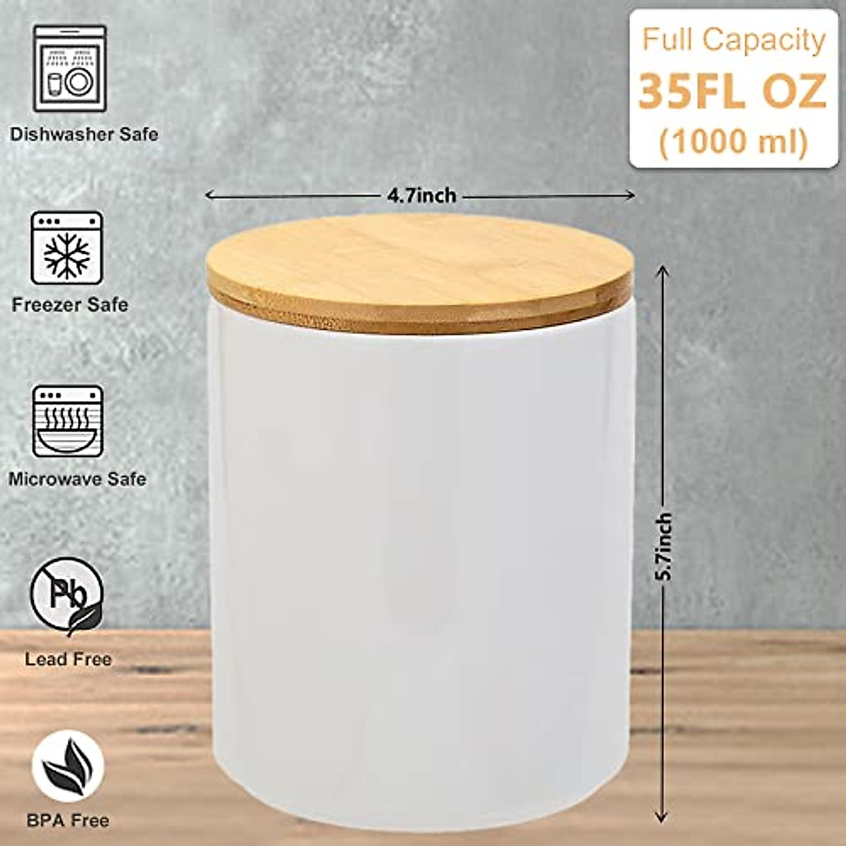 Kopmath Ceramic Food Storage Jar, 35 FL OZ（1000 ml）,Kitchen Canister with Bamboo Lid, Sturdy for Dishwasher, Storage Container for Coffee Sugar Tea Nut Snack Sourdough Starter
