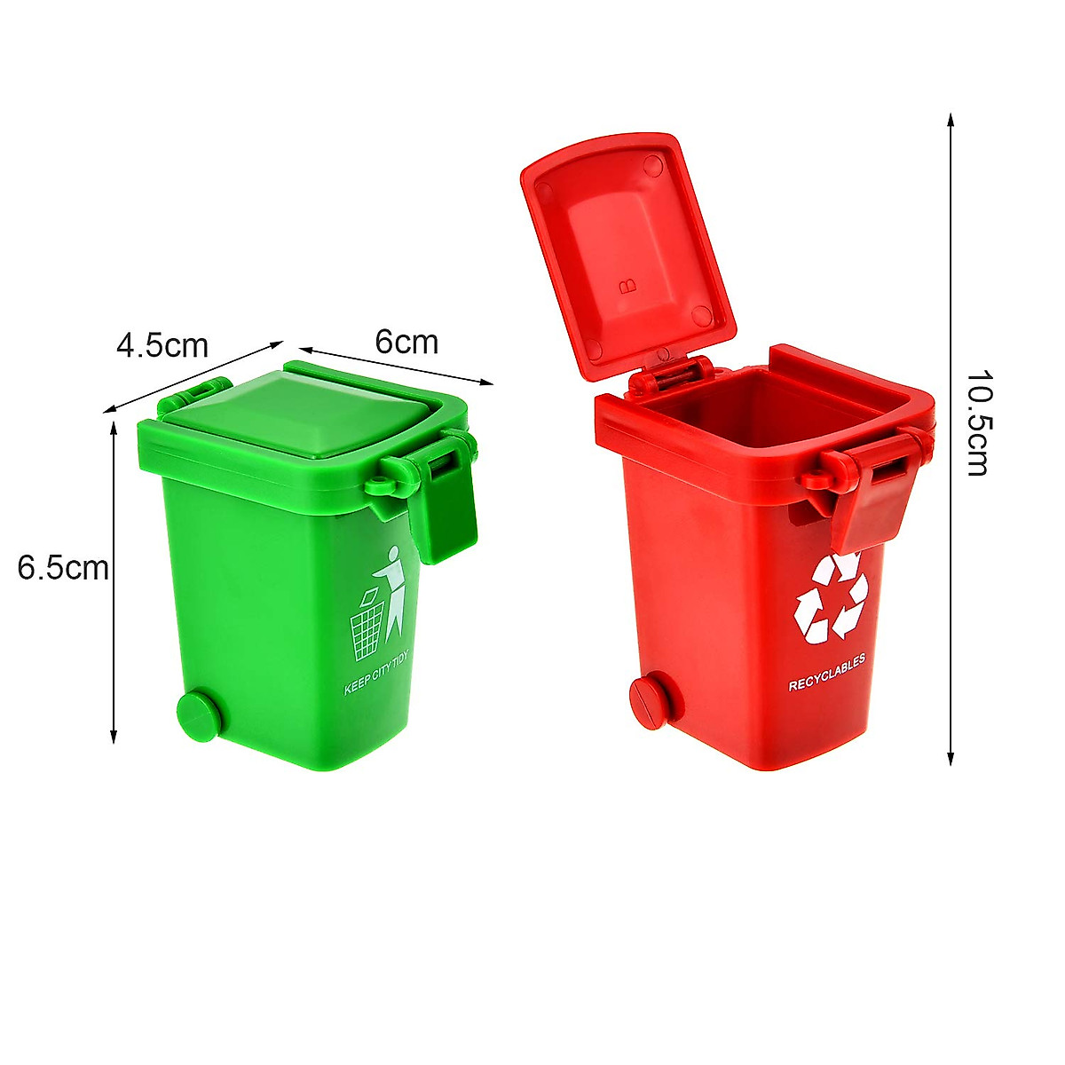 TecUnite Kids 6 Pieces Mini Trash Cans, 7.9 Gallon Capacity, ABS Material, Red, Yellow, Green Colors