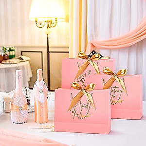 8 Pieces Bridesmaid Proposal Bags Bridesmaid Gift Bag Pink Bridesmaid Bags with Handles Brides Maid Gift Wrap Bags 2.6 x 10 x 4 Inches Paper Party Favor Bag for Birthday Wedding,3 Styles