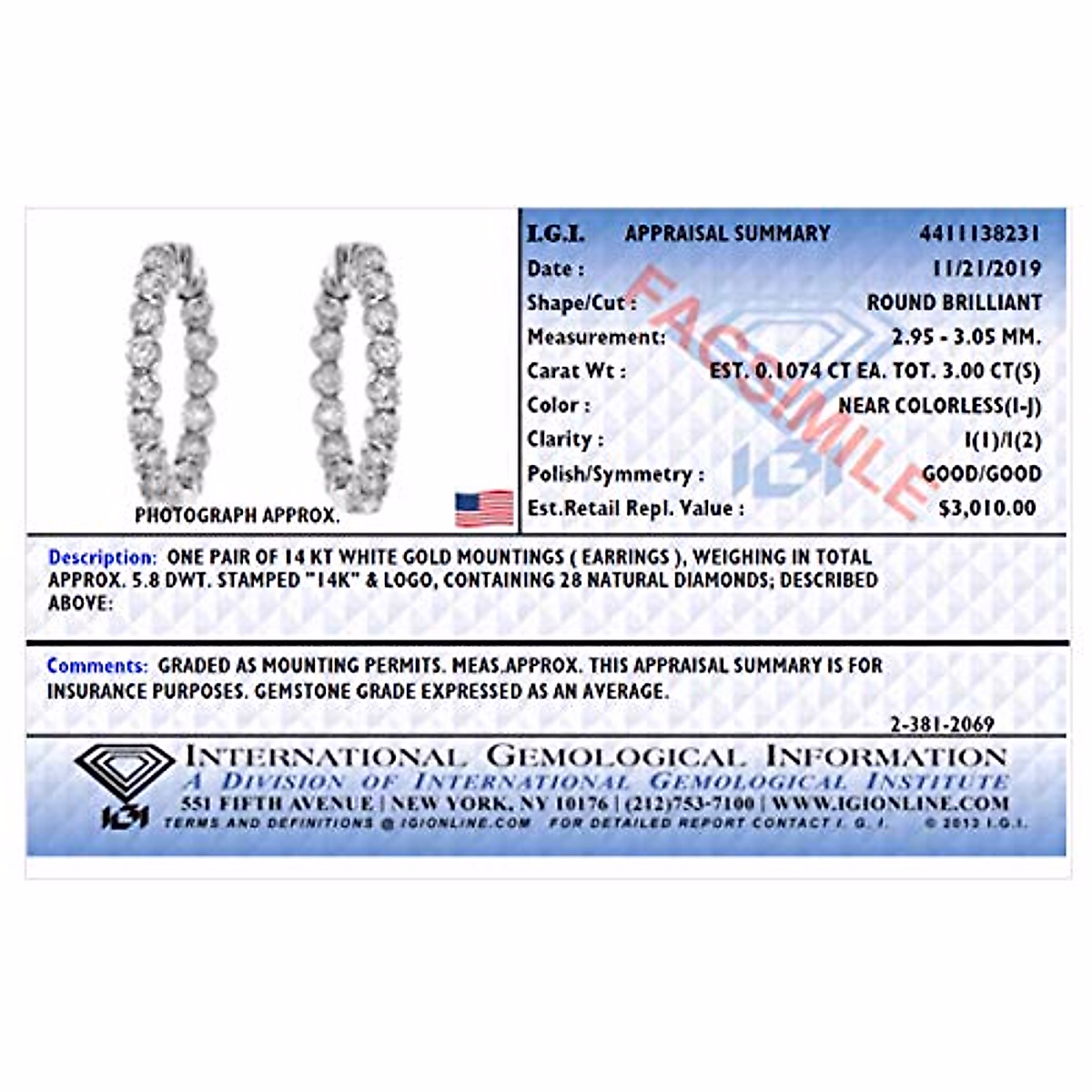 Vir Jewels 3 cttw Diamond Inside Out Hoop Earrings 14K White Gold Round Prong Set 1 inch