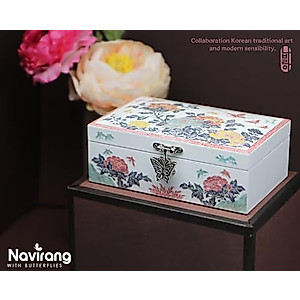 SoSHESHINES Mother of Pearl Small Jewelry Box - Premium Packaging for Gifts for Women, Thank you Gifts, Mom birthday Gifts, Korean Traditional Sea Shell Premium Handmade (Peony_WHITE)