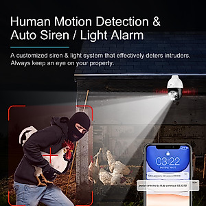 SYMYNELEC Light Bulb Security Camera Outdoor Waterproof 2.5K, 2.4GHz Wireless WiFi Light Socket Cam with AI Human Motion Detection Tracking 4MP Color Night Vision Siren Alarm Works with Alexa Google