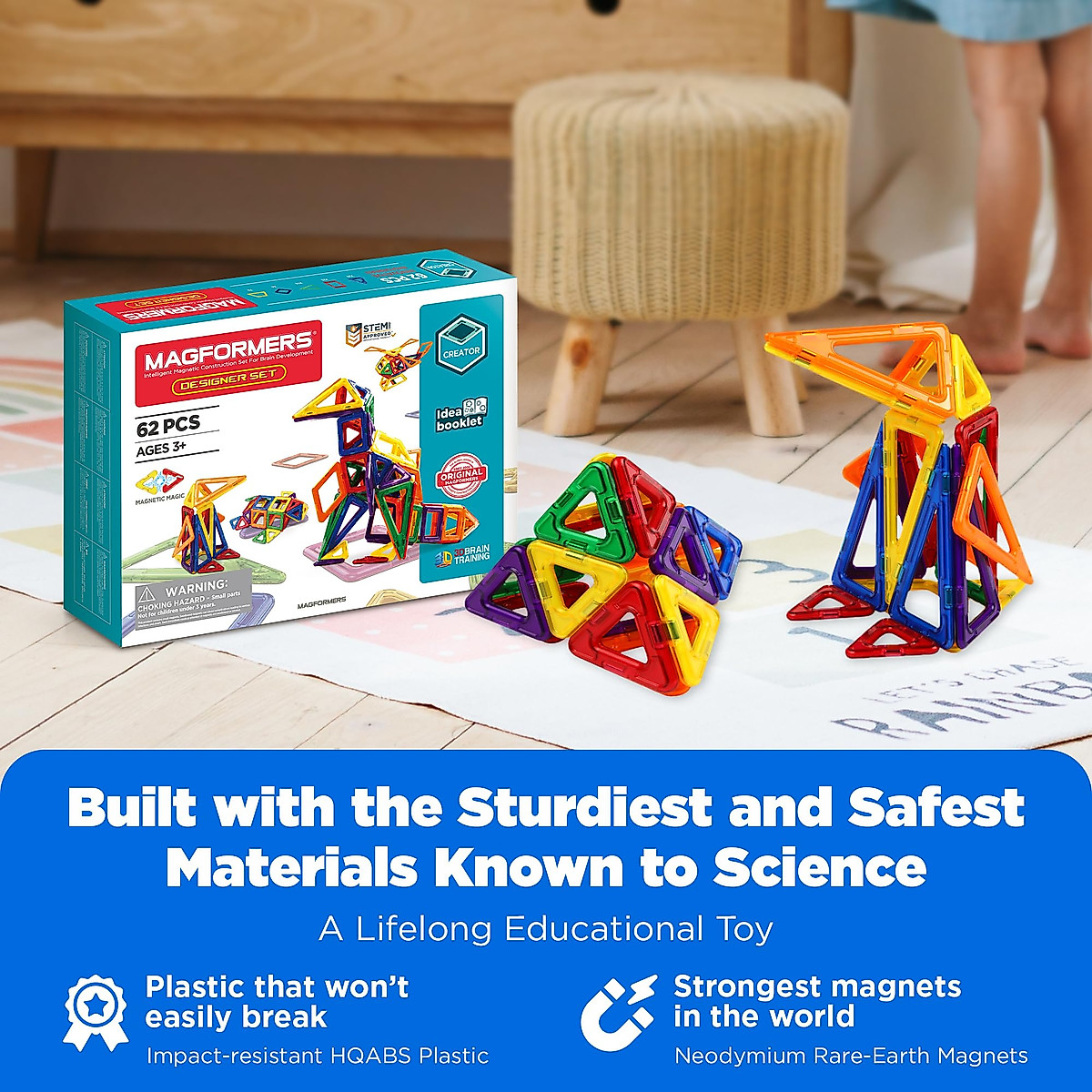 Magformers Designer Set (62-Pieces) Magnetic Building Blocks, Educational Magnetic Tiles Kit, Magnetic Construction Shapes STEM Toy Set