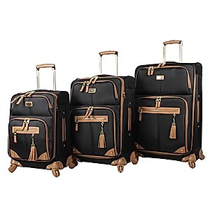 Steve Madden Designer Luggage Collection - 3 Piece Softside Expandable Lightweight Spinner Suitcase Set - Travel Set includes 20 Inch Carry on, 24 Inch & 28-Inch Checked Suitcases (Harlo Black)