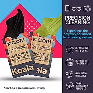 Koala Lens Cleaning Cloth | Japanese Microfiber | Glasses Cleaning Cloths | Eyeglass Lens Cleaner | Eyeglasses, Camera Lens, VR/AR Headset, and Screen Cleaning | Black & Green (Pack of 3)