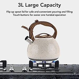 YEmirth 3L Whistling Tea Kettle, Tea Pots for Stove Top Food Grade Stainless Steel with Wood Pattern Folding Handle, Loud Whistle Kettle for Tea, Coffee