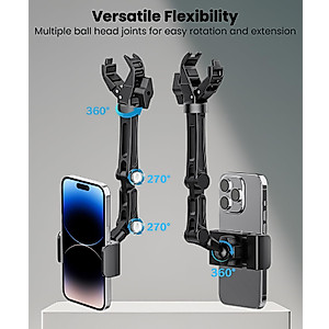 Karmus Mirror Phone Holder, Portable Electronic Device Mount. Compatible with All Cell Phones, Rotatable & Retractable. Ideal for Cars & Trucks